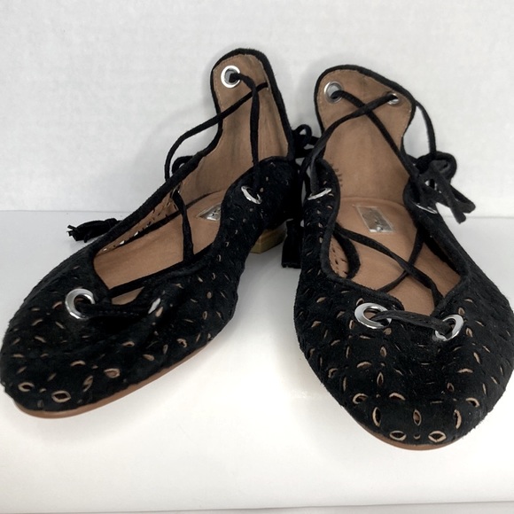 Halogen | Shoes | Black Suede Laser Cut Outs Lace Up Flats Size 7m ...